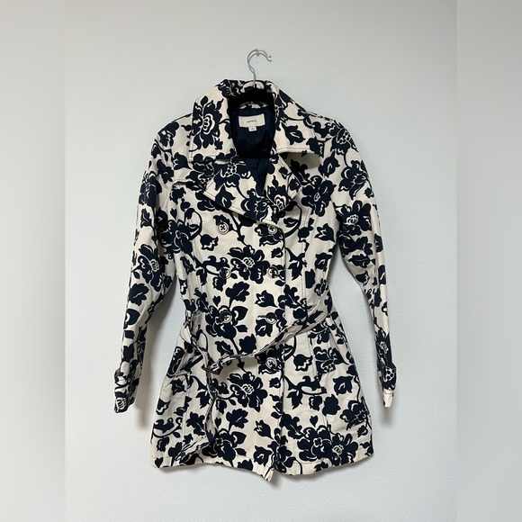 Merona | Jackets & Coats | Merona Navy Blue And Ivory Floral Trench ...
